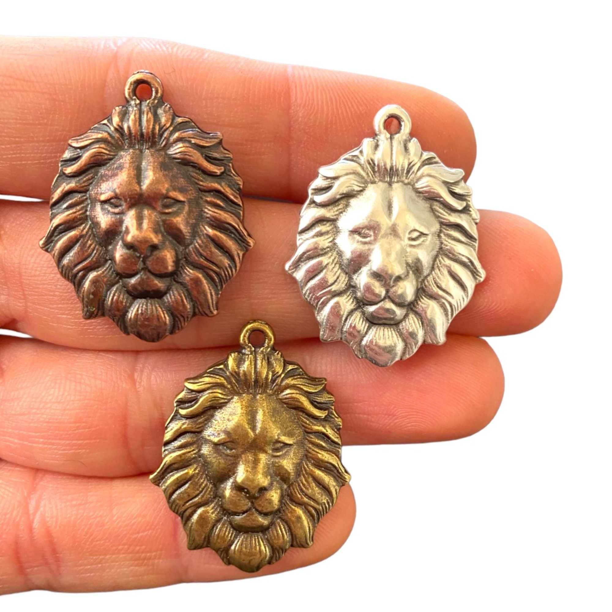 Copper Lion Charm - Antique Copper Plated Jungle Animal Pendant - Wild ...