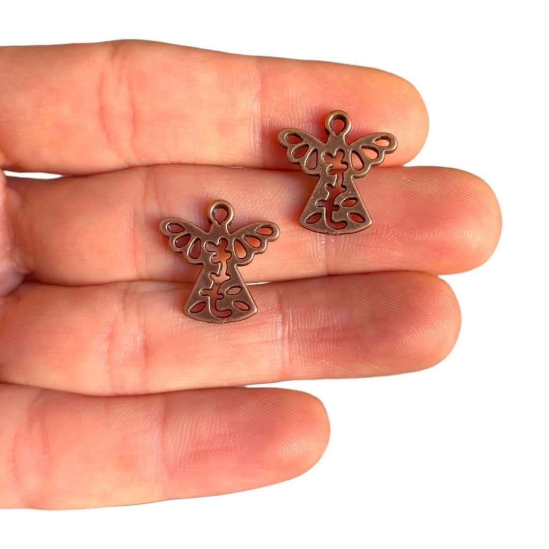 6 Copper Angel Charm - Antique Copper Plated Filigree Angel Pendant ...