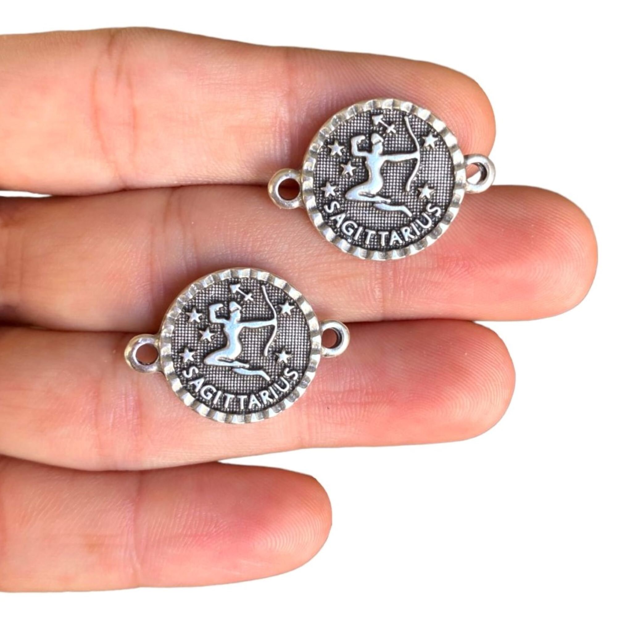 Silver Zodiac Sign Connector Antique Silver Plated Sagittarius Charms ...