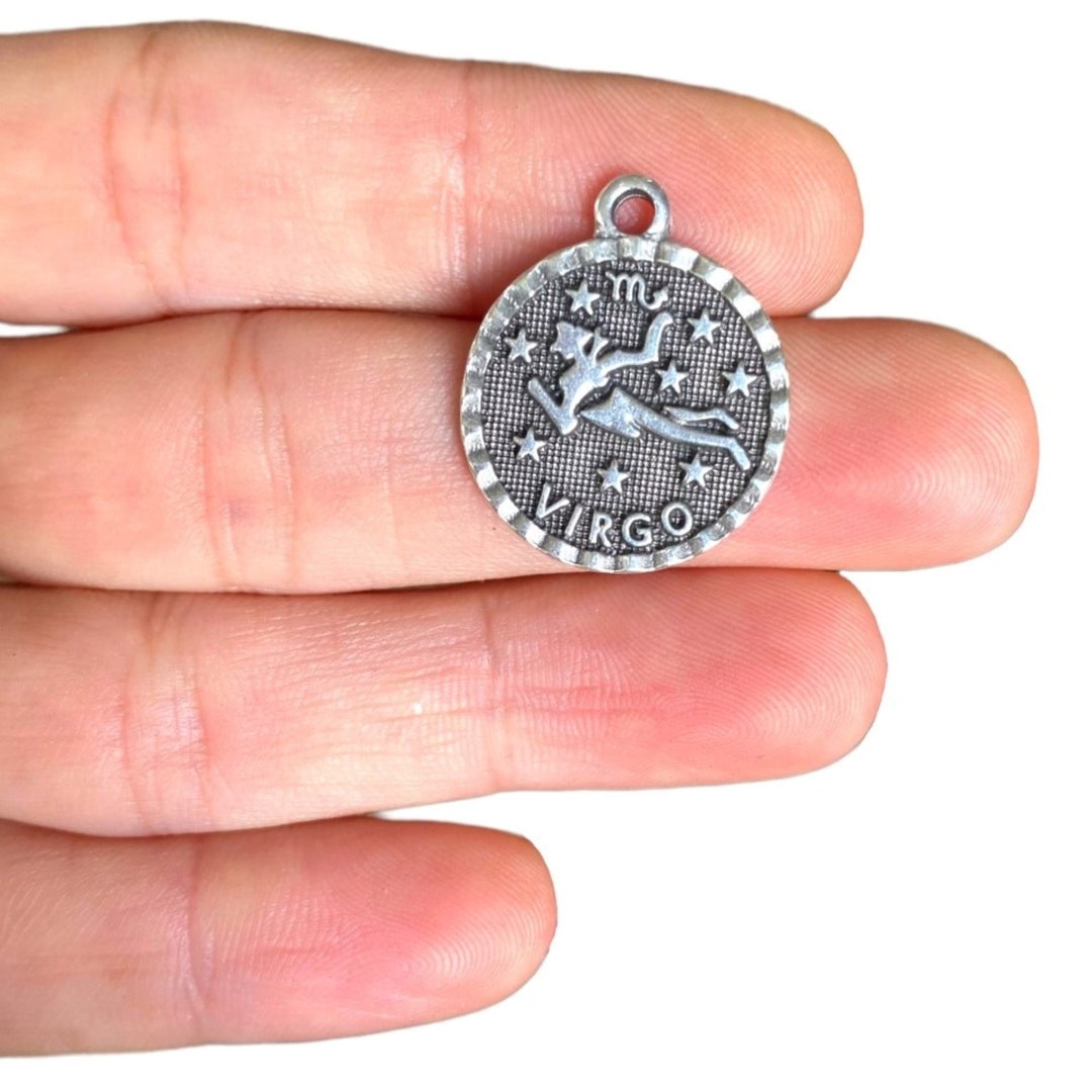 Silver Virgo Charm - Zodiac Sign Pendant - Antique Silver Plated ...