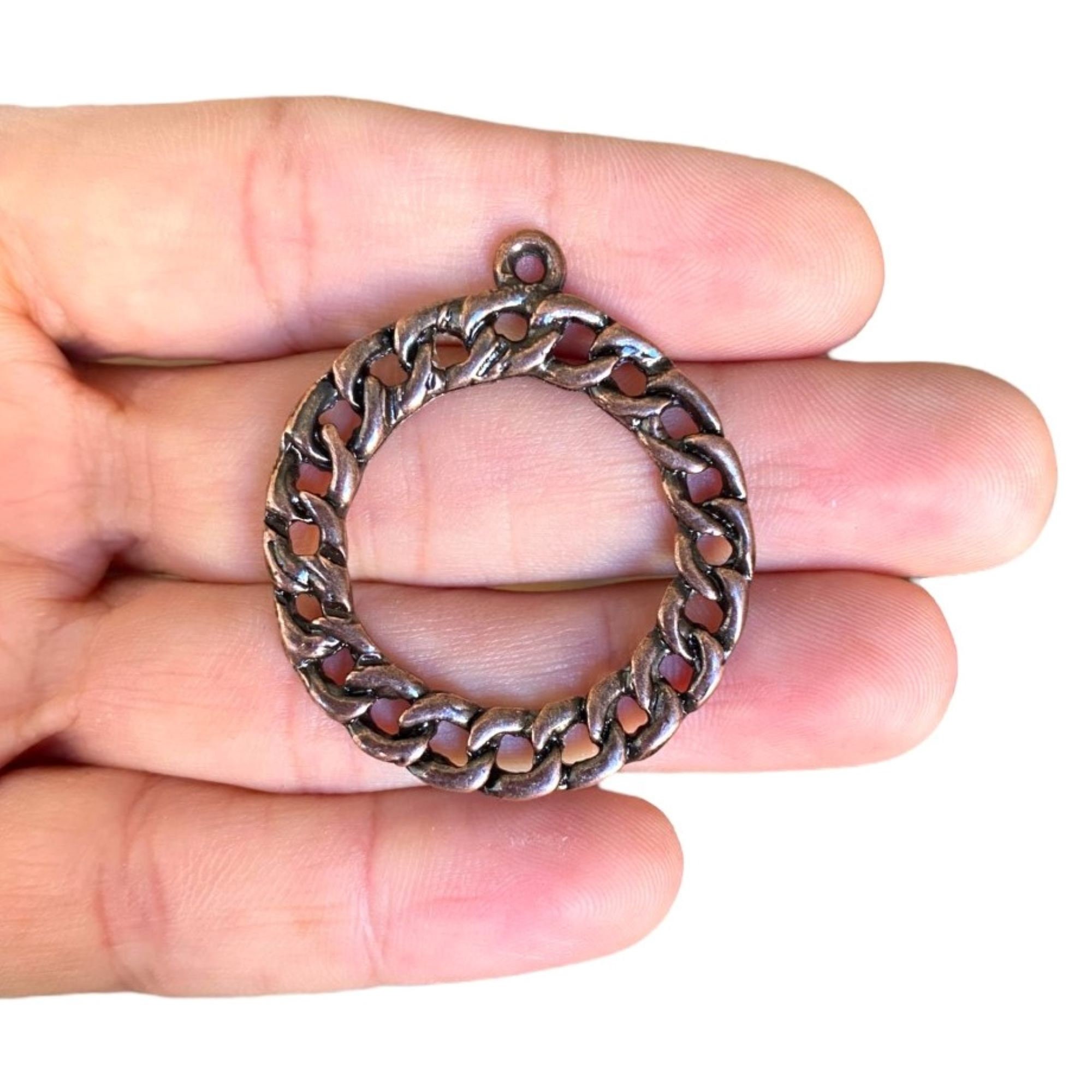 Copper Round Chain Charm Antique Copper Plated Chain Round Pendant ...