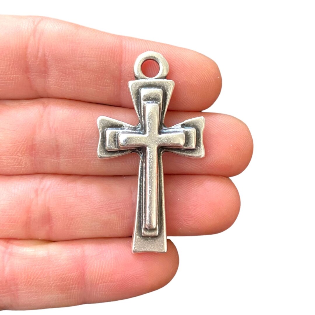 Big Silver Cross Charm - Antique Silver Plated Cross Pendant ...