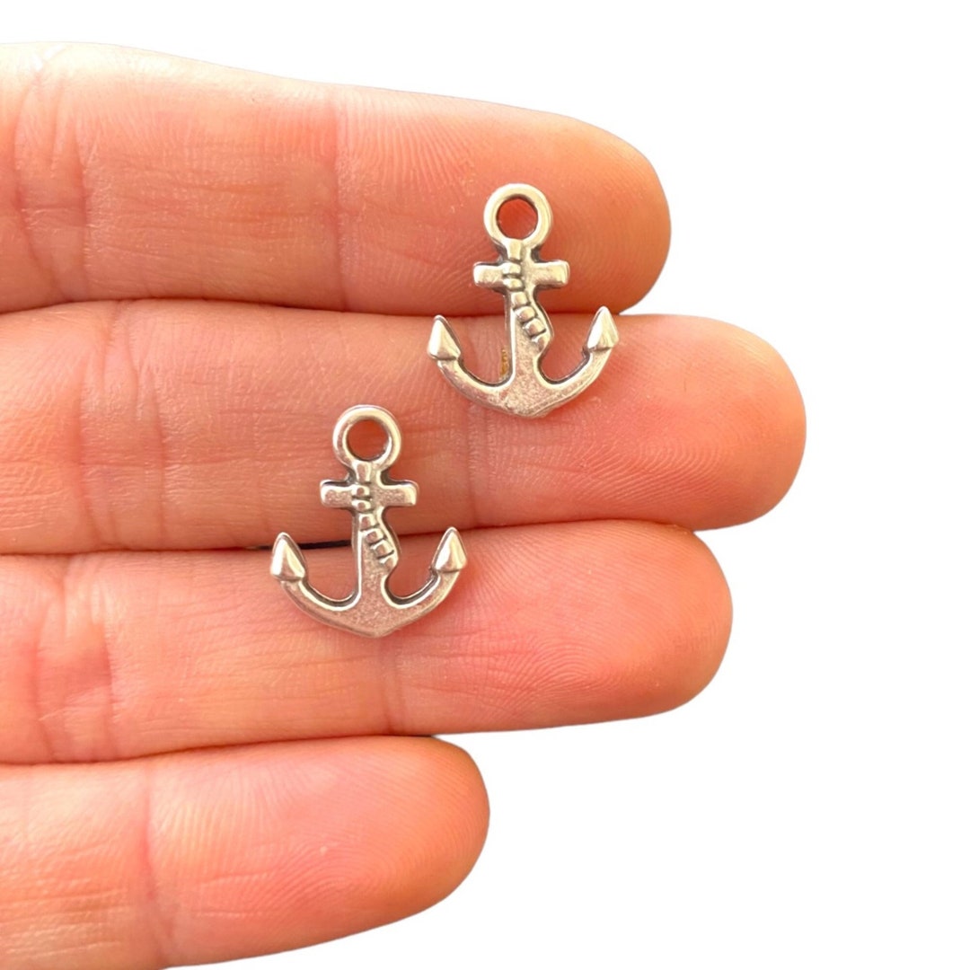 4 Silver Anchor Rope Charm - Antique Silver Plated Minimalist Anchor ...