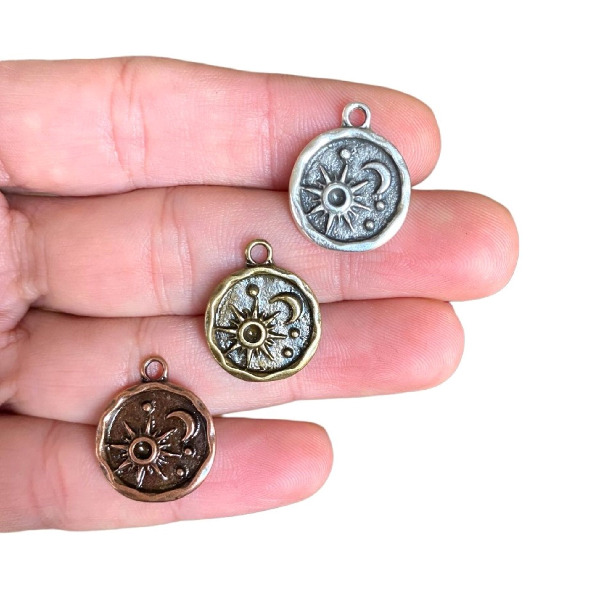 2 Copper Moon Charms Antique Copper Plated Moon Pendant Star Charms ...