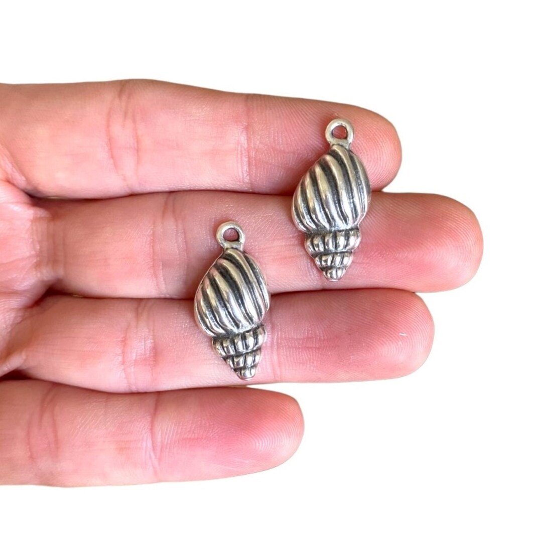 2 Silver Seashell Charms - Antique Silver Plated Conch Seashell Charms ...