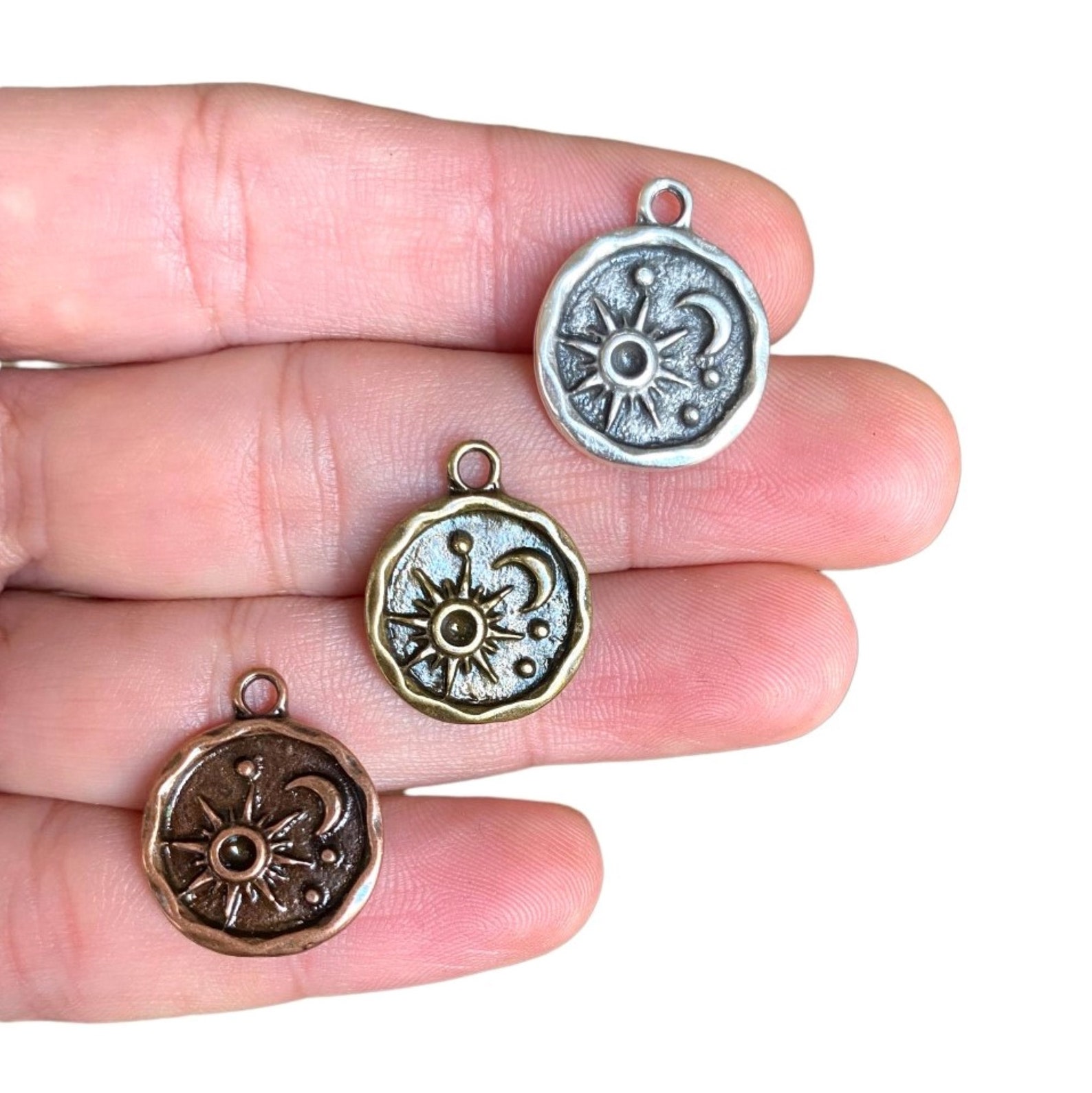 2 Copper Moon Charms Antique Copper Plated Moon Pendant Star Charms ...