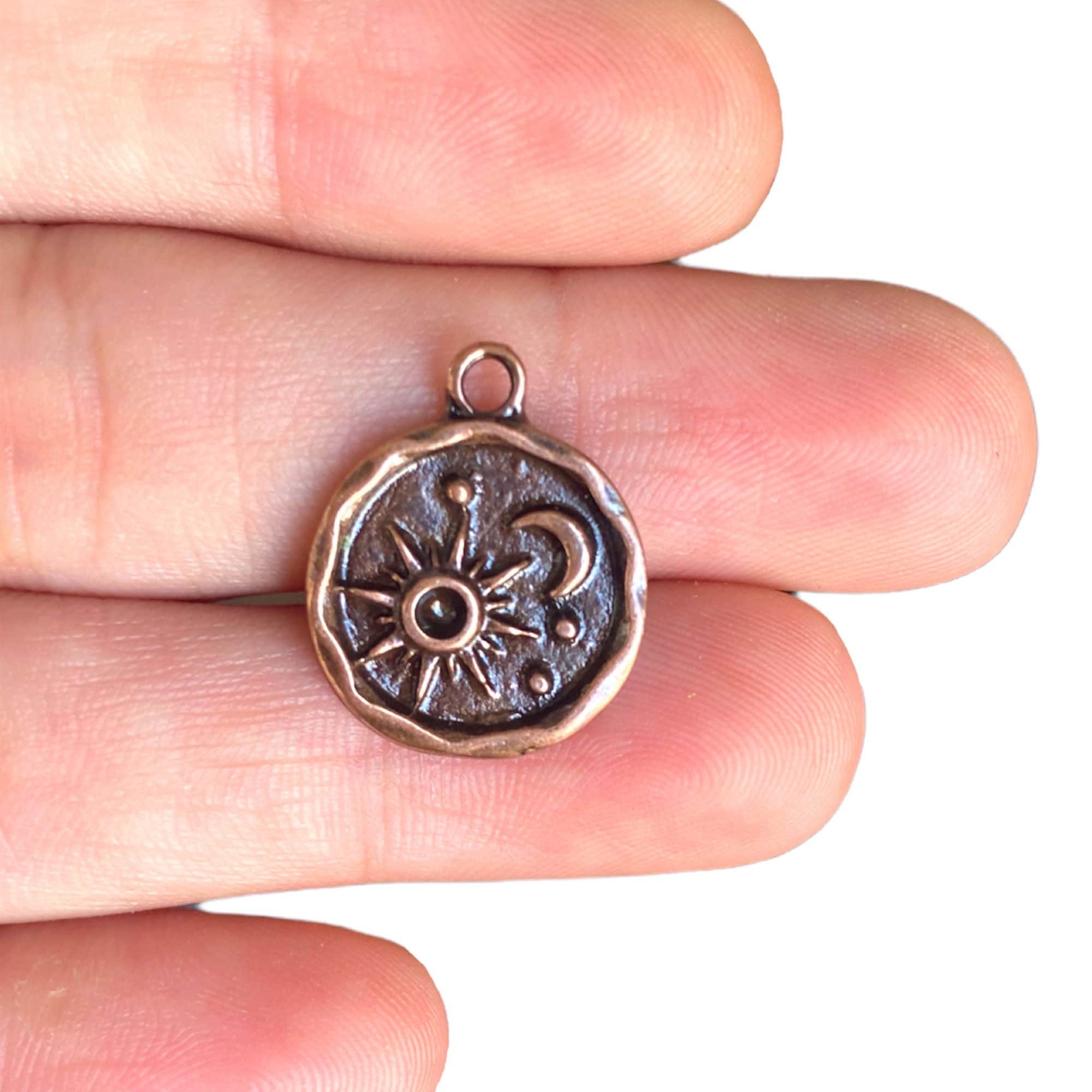 2 Copper Moon Charms Antique Copper Plated Moon Pendant Star Charms ...