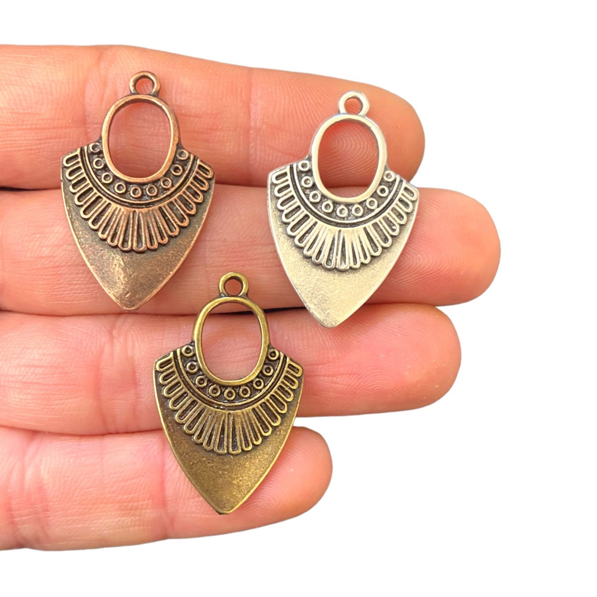 2 Silver Ethnic Charm Antique Silver Plated Earring Components Ethnic ...