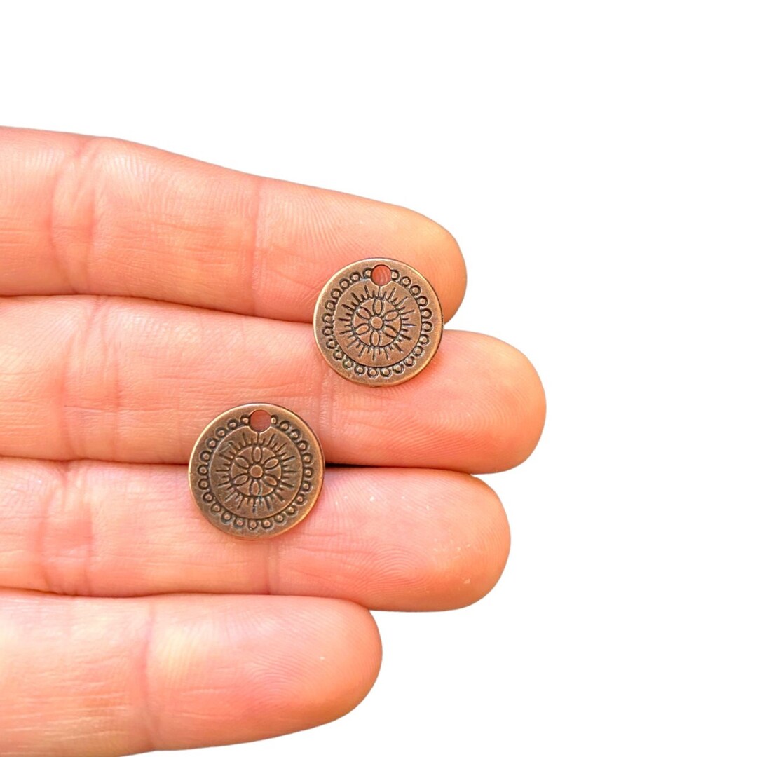 10 Copper Flake Mandala Charms Antique Copper Plated Mandala Pendant ...