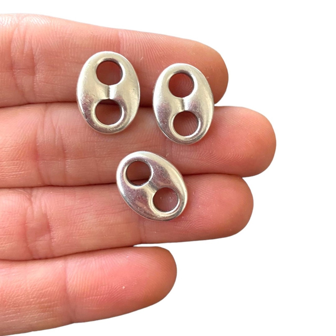 3 Silver Button Charm Antique Silver Plated Button Spacer Beads Metal ...
