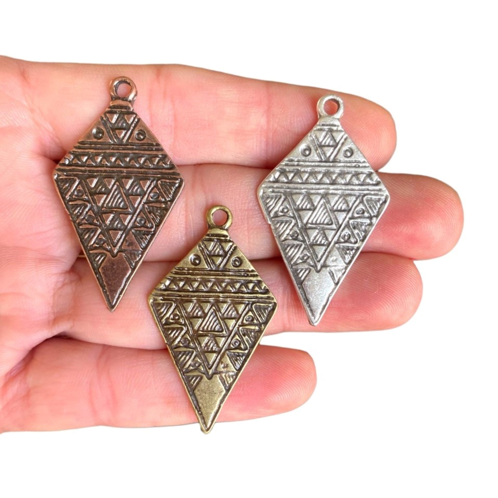 Indian Charm, 2 Antique Silver Plated Ethnic Triangle Charm, Ethnic ...