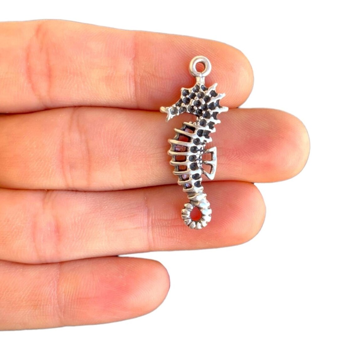 2 Silver Seahorse Charm - Antique Silver Plated Seahorse Pendant - Both ...