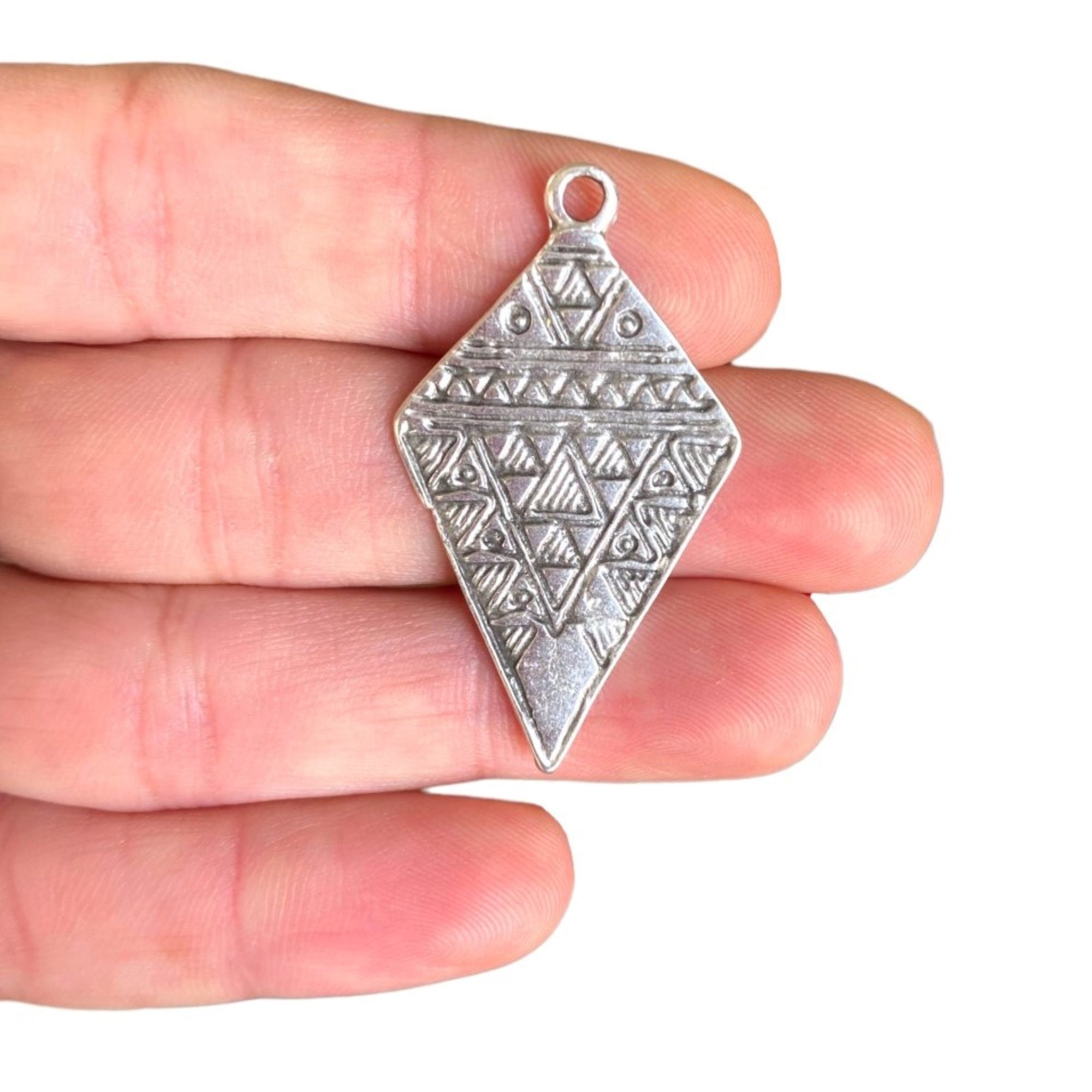 Indian Charm, 2 Antique Silver Plated Ethnic Triangle Charm, Ethnic ...