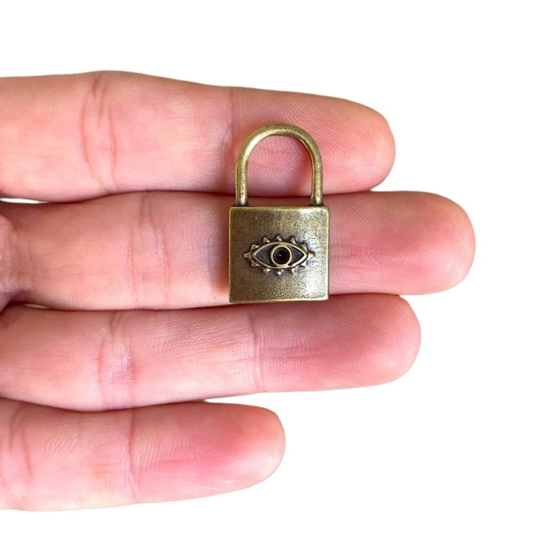 Bronze Evil Eye Charm Antique Bronze Plated Key Lock Pendant Evil Eye ...