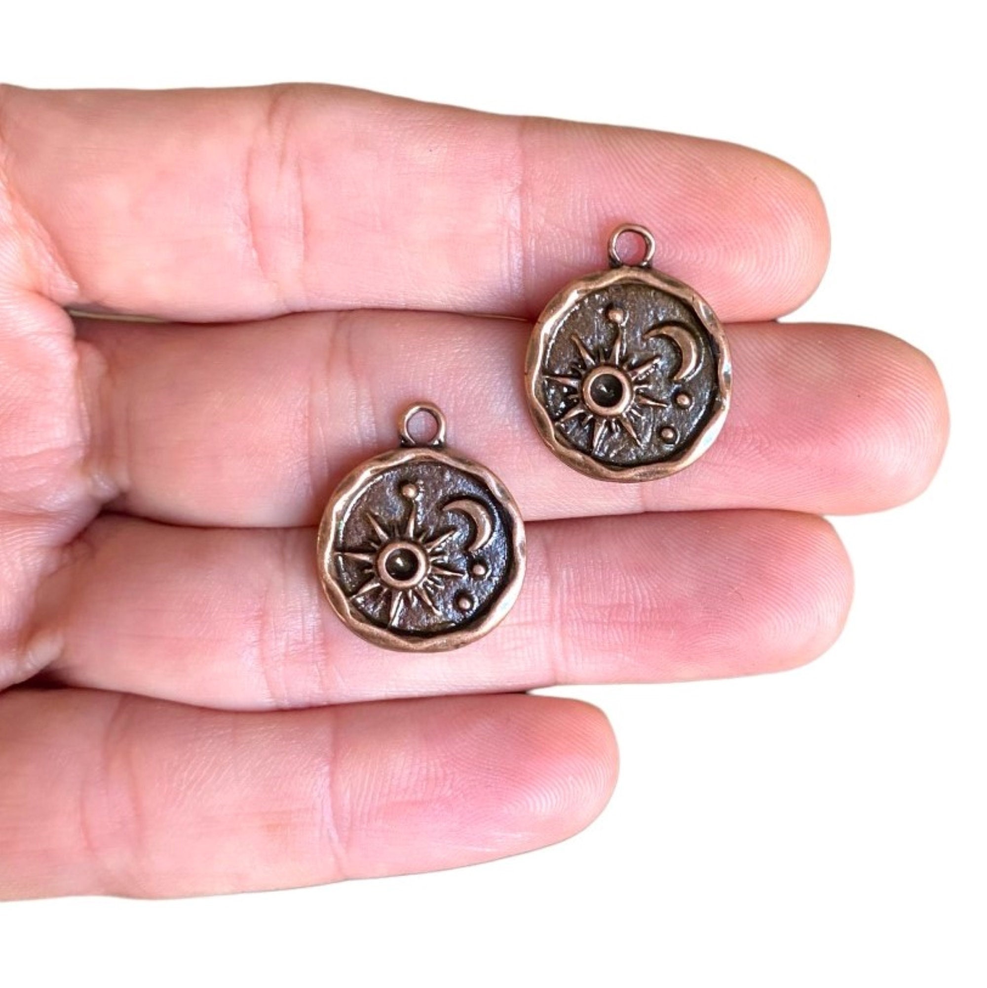 2 Copper Moon Charms Antique Copper Plated Moon Pendant Star Charms ...