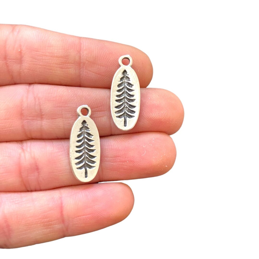 5 Silver Pine Tree Charm - Antique Silver Plated Tree Pendant for ...