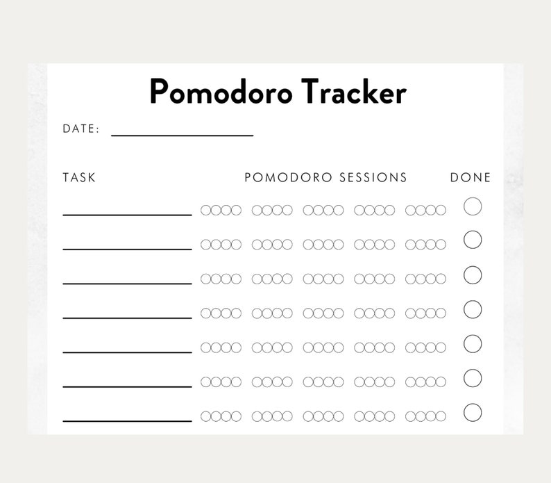 Pomodoro Timer Printable PDF, Productivity Tracker, Planner Sheet ...