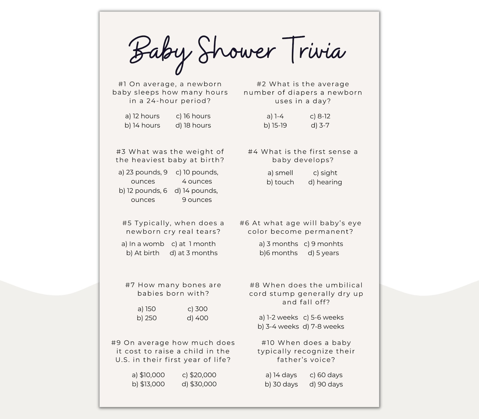 Baby Shower Trivia Printable PDF, Baby Shower Game, Baby Shower Card ...