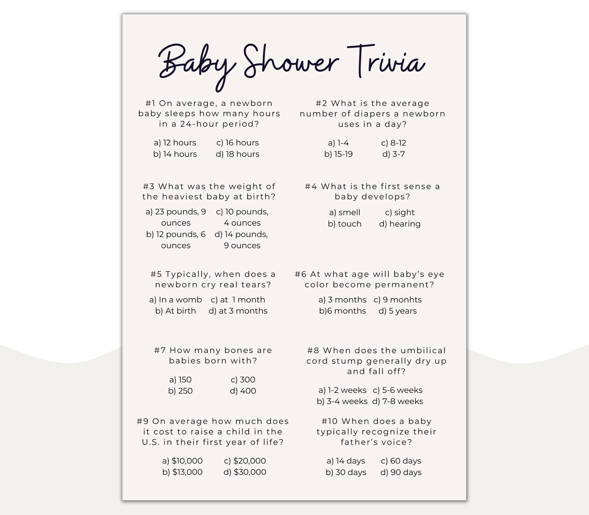 Baby Shower Trivia Printable PDF, Baby Shower Game, Baby Shower Card ...