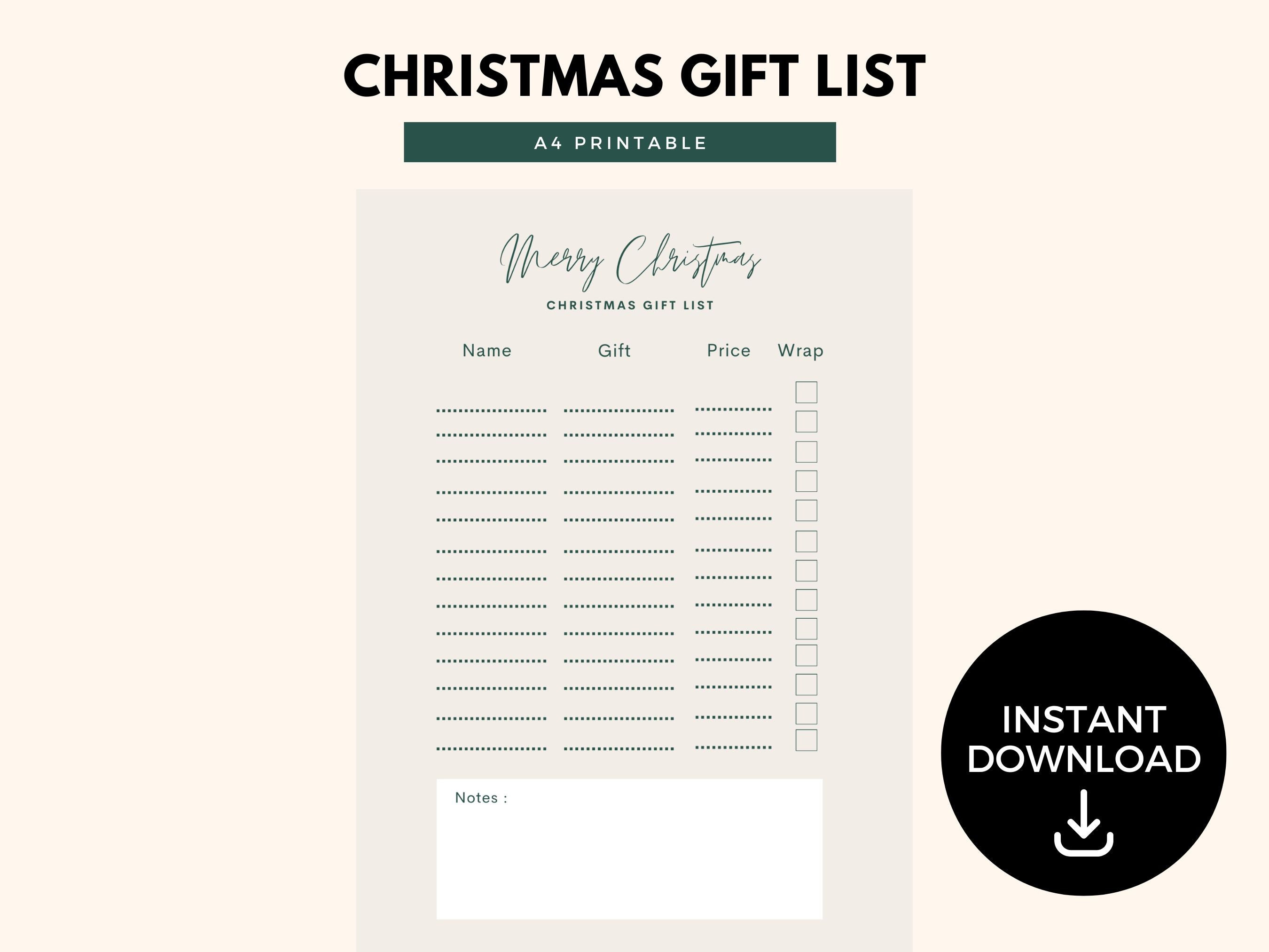 Christmas Gift List Printable | Gift Planner Printable PDF | Instant ...