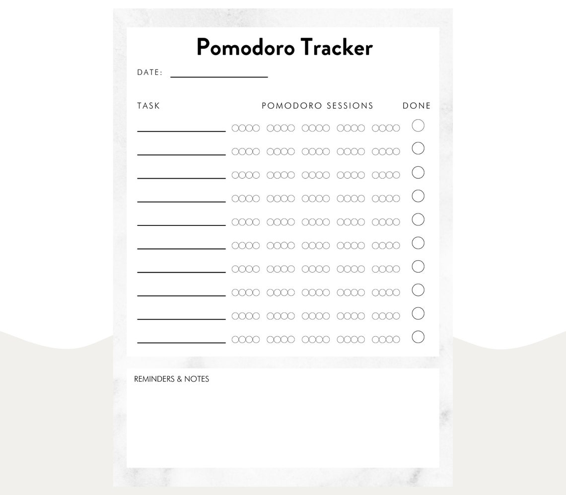 Pomodoro Timer Printable PDF, Productivity Tracker, Planner Sheet ...