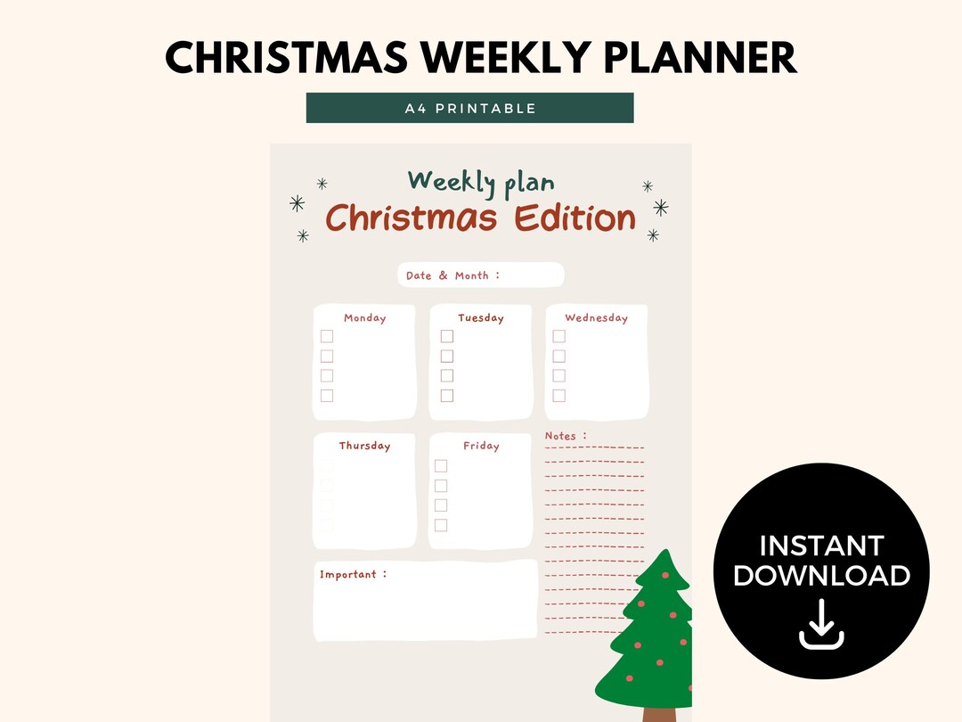 Christmas Weekly Planner | Desktop Planner | Pdf Planner | Instant ...