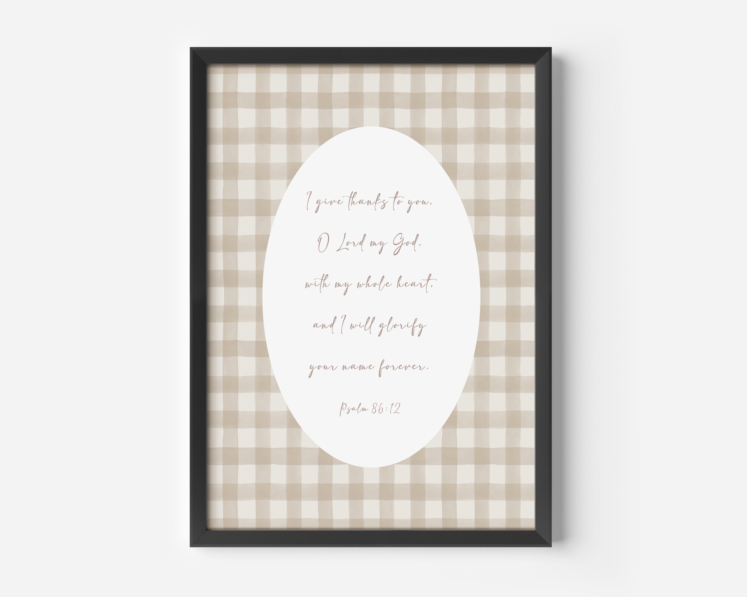 Psalm 86 Bible Verse Art Neutral Gingham Print Scripture Art PRINTED ...
