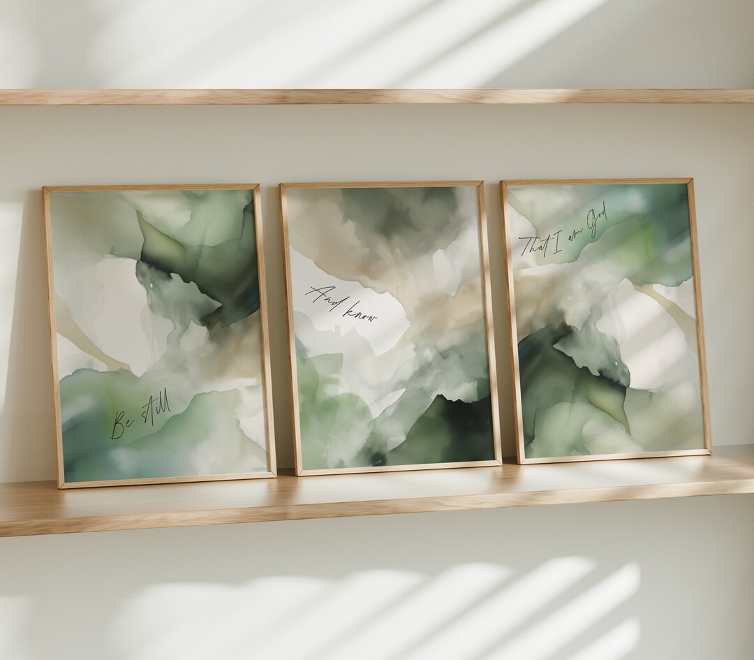 Abstract Scripture Christian Art Prints Psalm 46 Set of 3 PRINTED Be ...