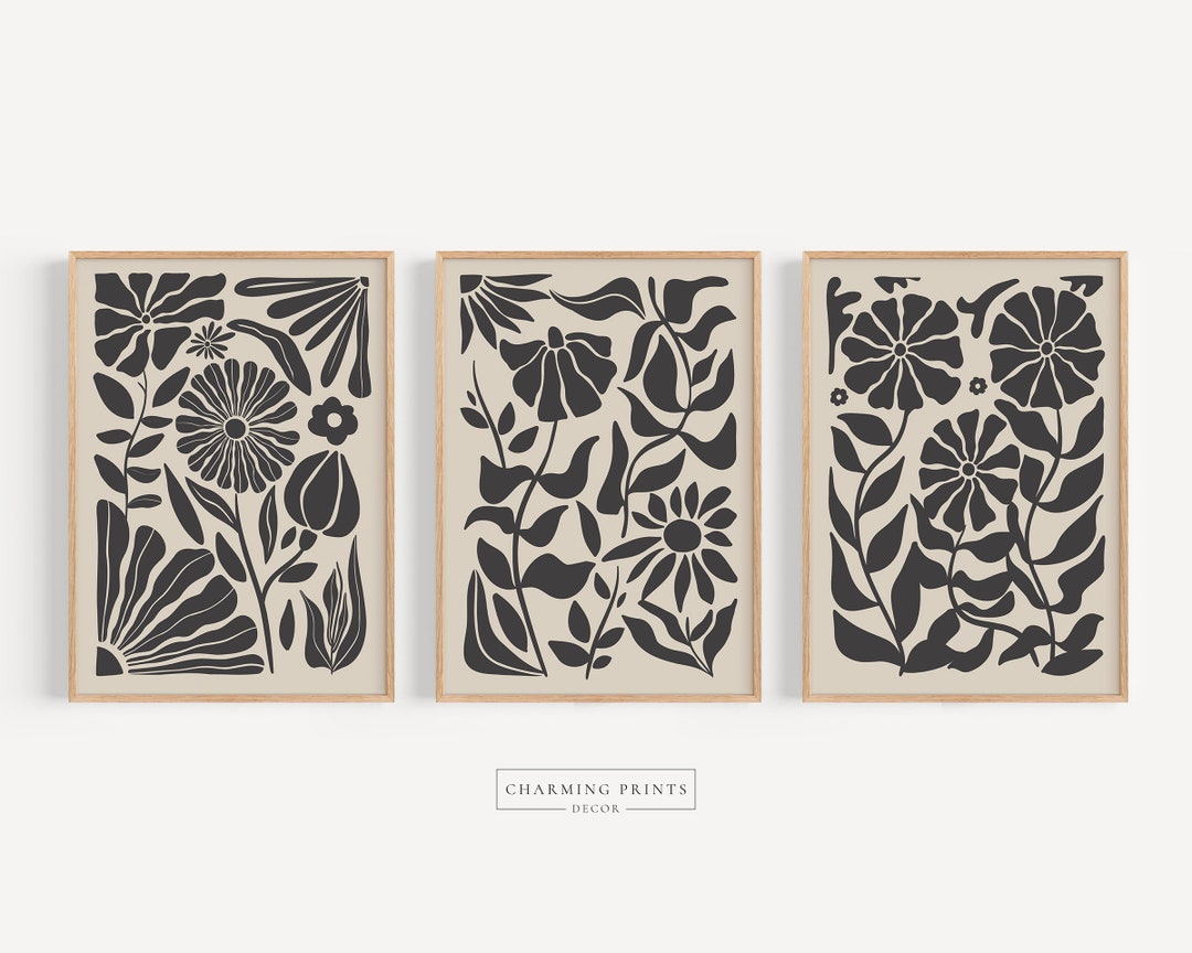 Abstract Floral Botanical Art Prints Set of 3 PRINTED Modern Minimalist ...