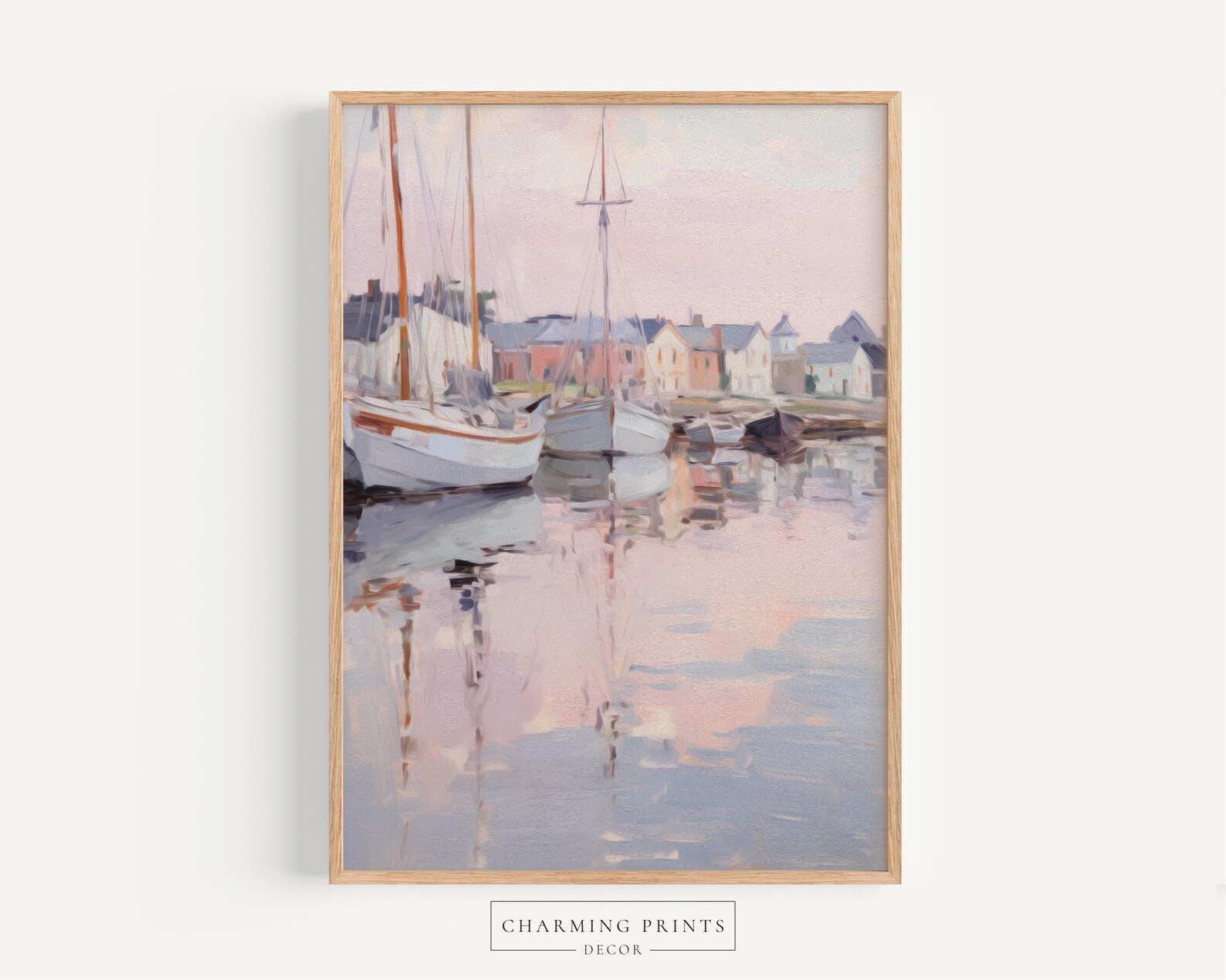 Vintage Boat Harbor Painting PRINTED Sailboat Art Print Sailboat ...