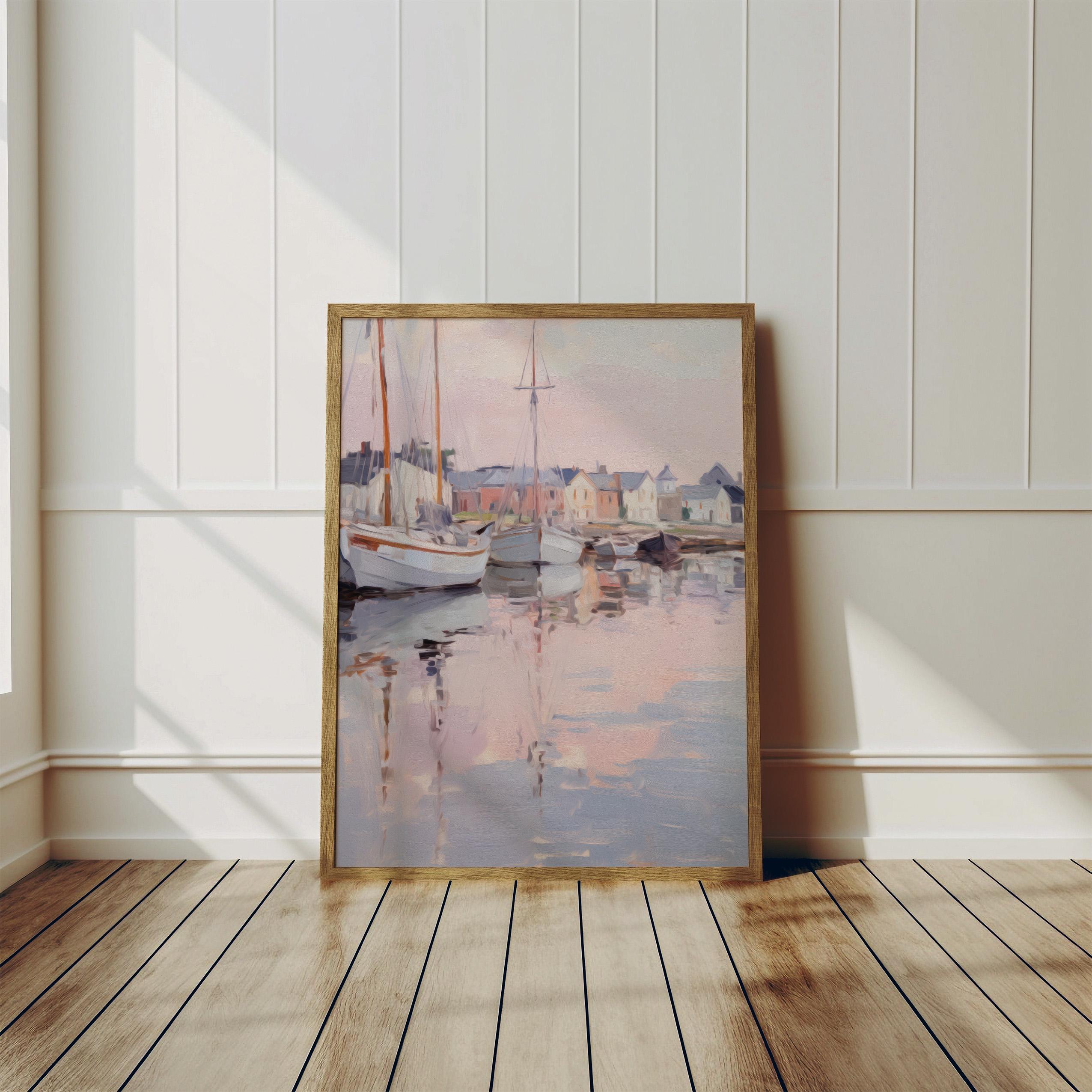 Vintage Boat Harbor Painting PRINTED Sailboat Art Print Sailboat ...