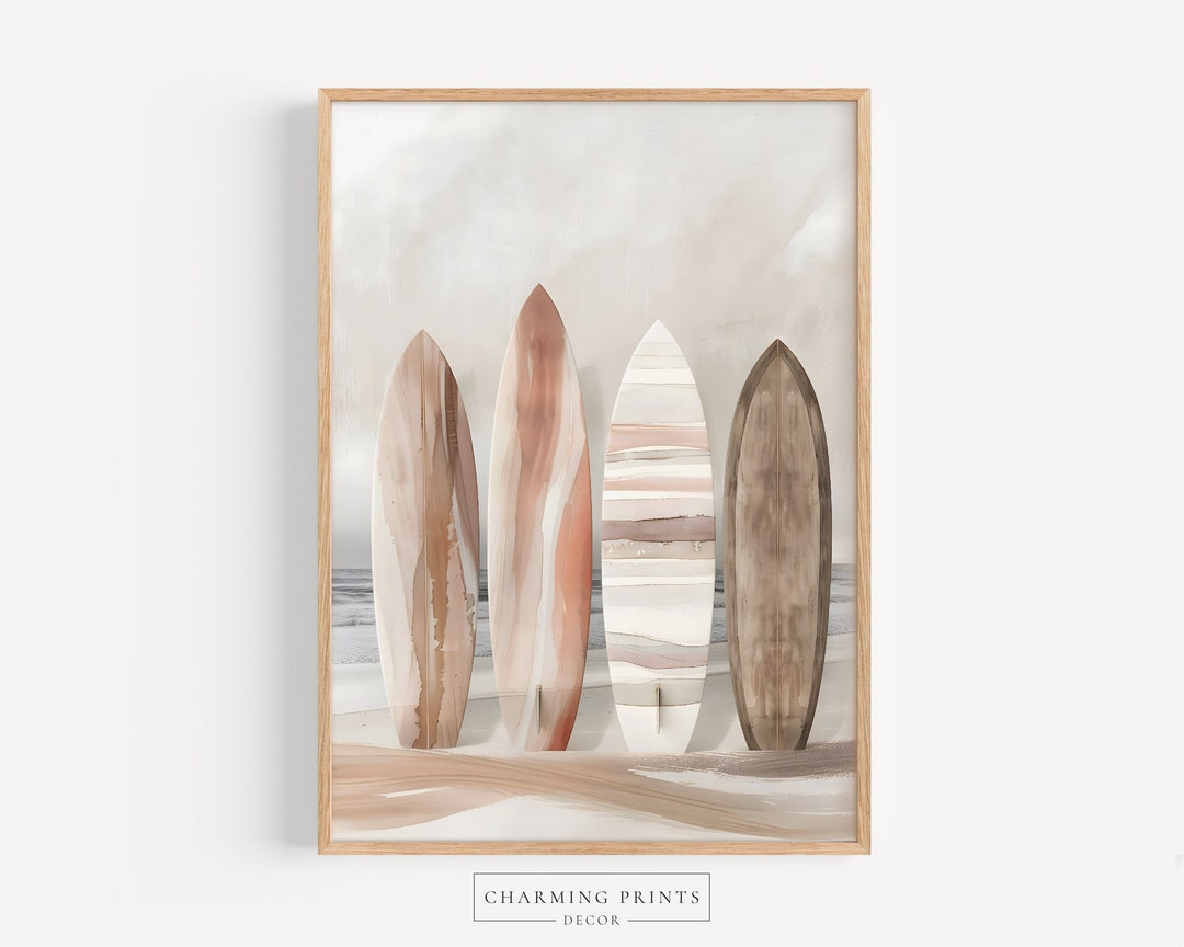 Surfing Coastal Art Print PRINTED Beige Print Vintage Surf Painting ...