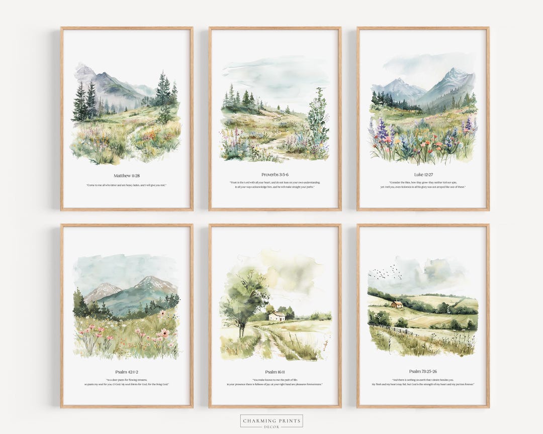 Scripture Gallery Wall Art Set of 6 PRINTED Matthew 11 Luke 12 Psalm 42 ...