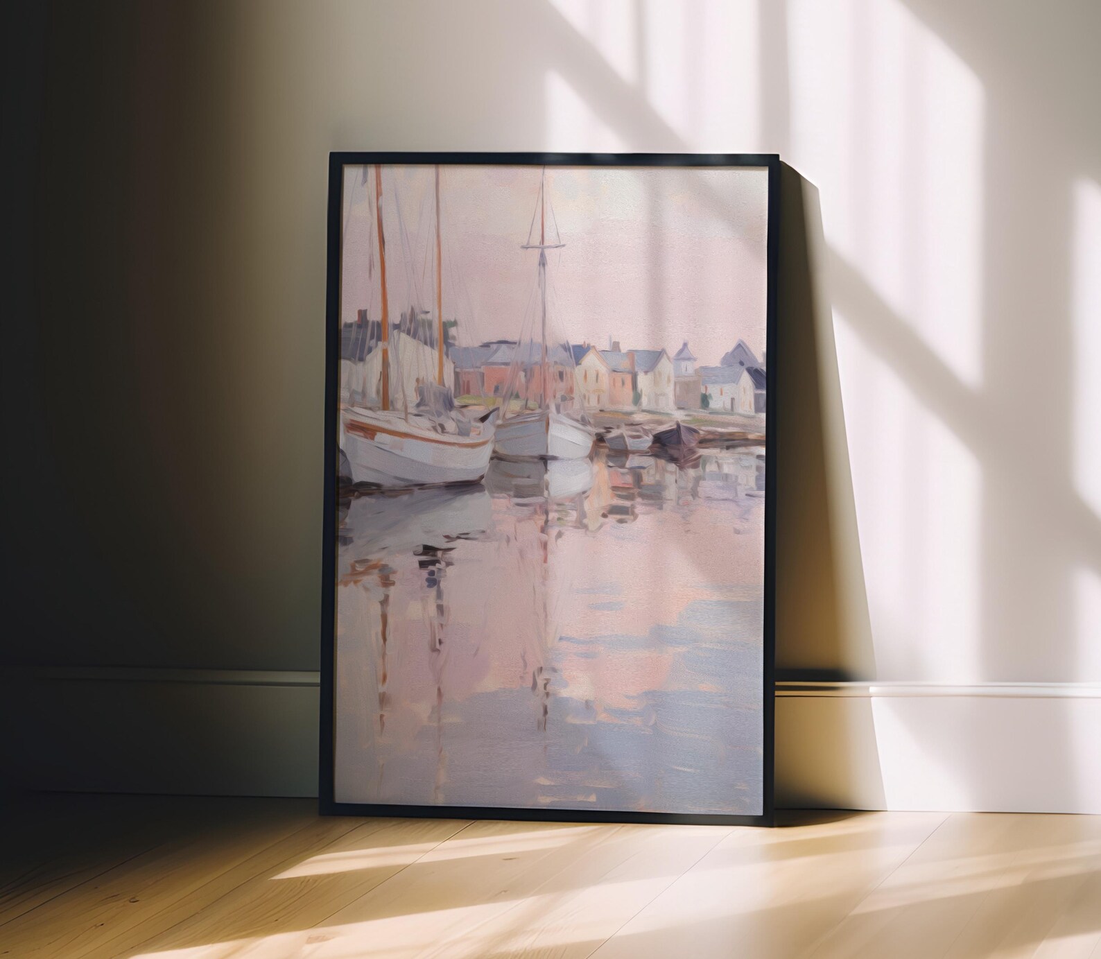 Vintage Boat Harbor Painting PRINTED Sailboat Art Print Sailboat ...