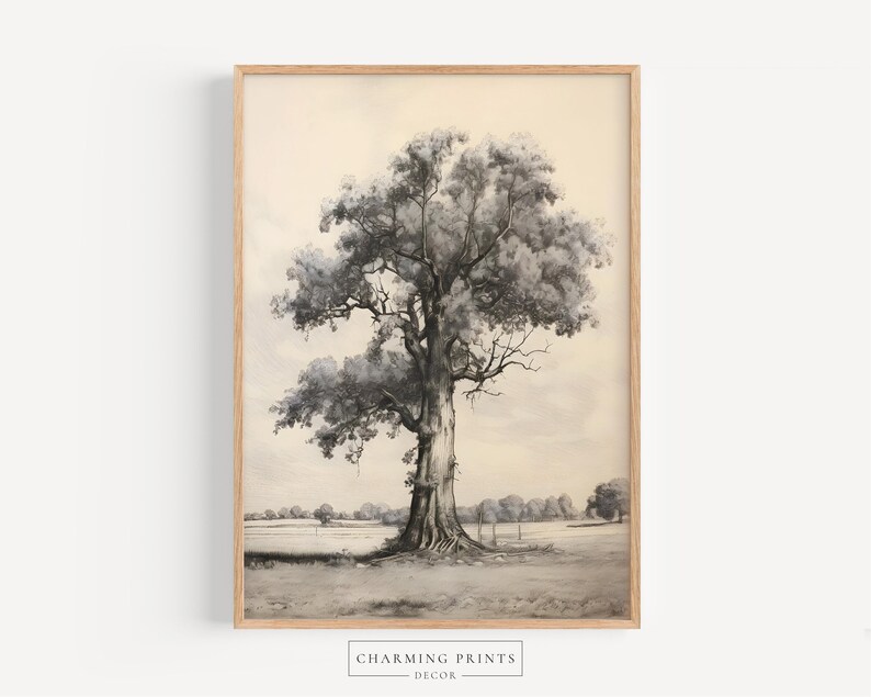Vintage Tree Art Print Tree Sketch Art Print Farmhouse Wall Art ...
