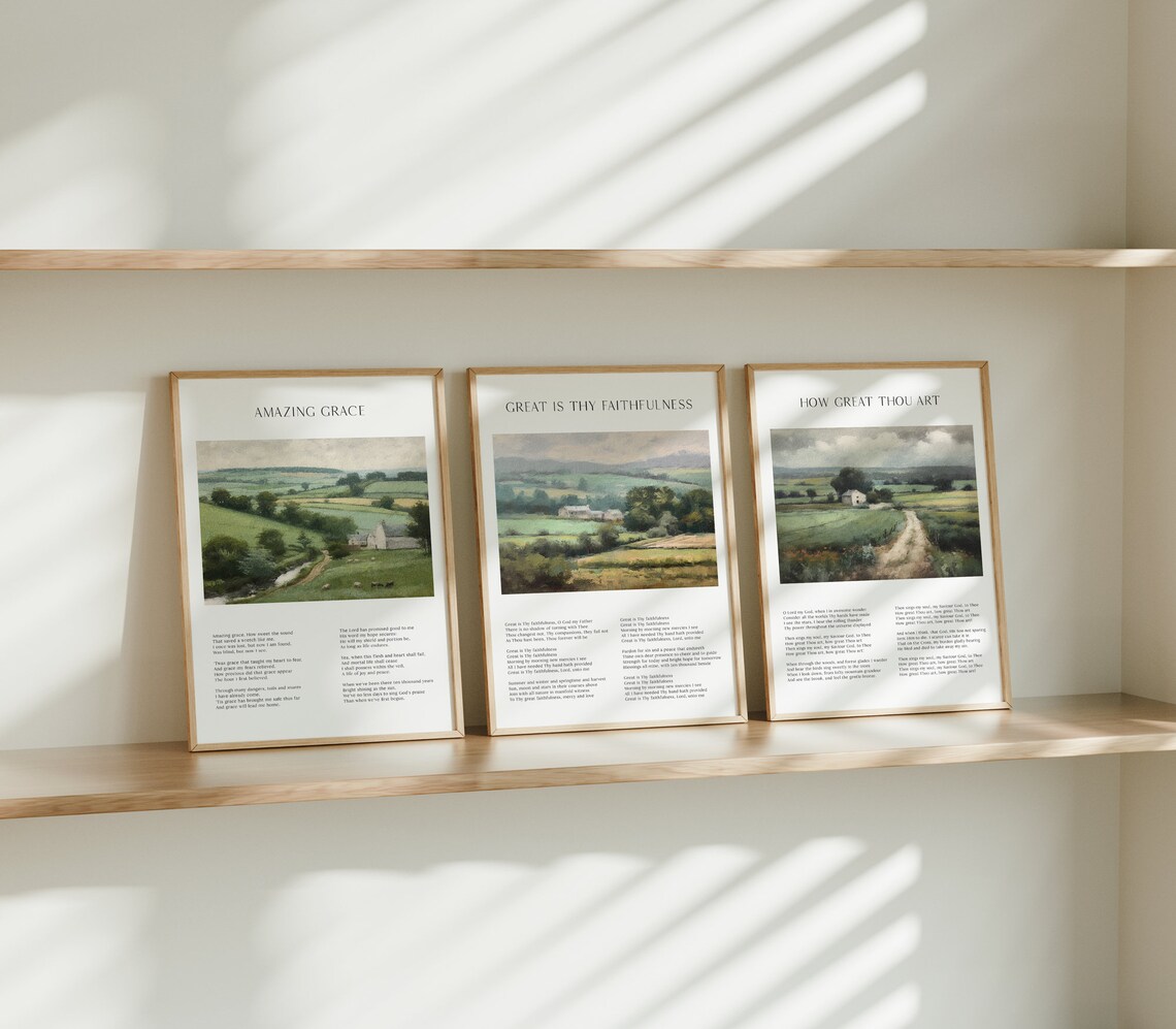 Christian Wall Art Set of 3 PRINTED Hymn Posters, Amazing Grace How ...