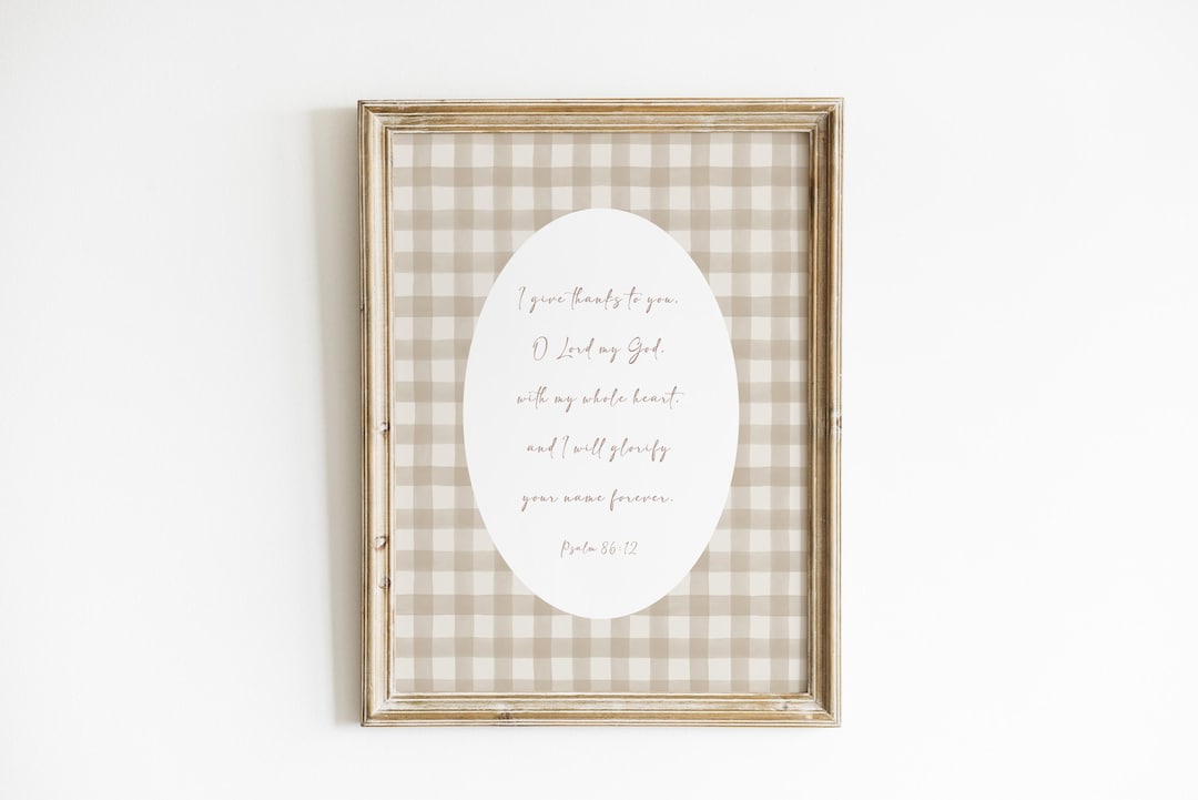 Psalm 86 Bible Verse Art Neutral Gingham Print Scripture Art PRINTED ...