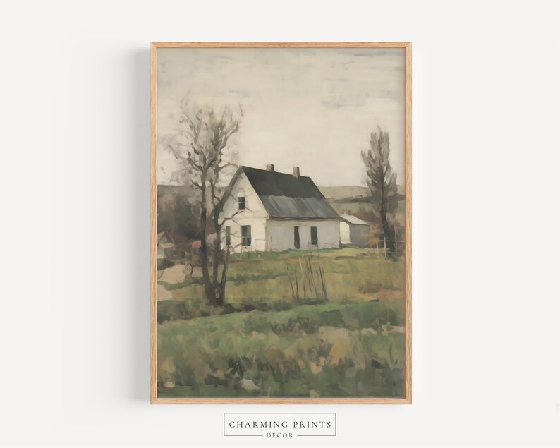 Vintage Farmhouse Landscape Oil Painting PRINTED Art Print Vintage ...