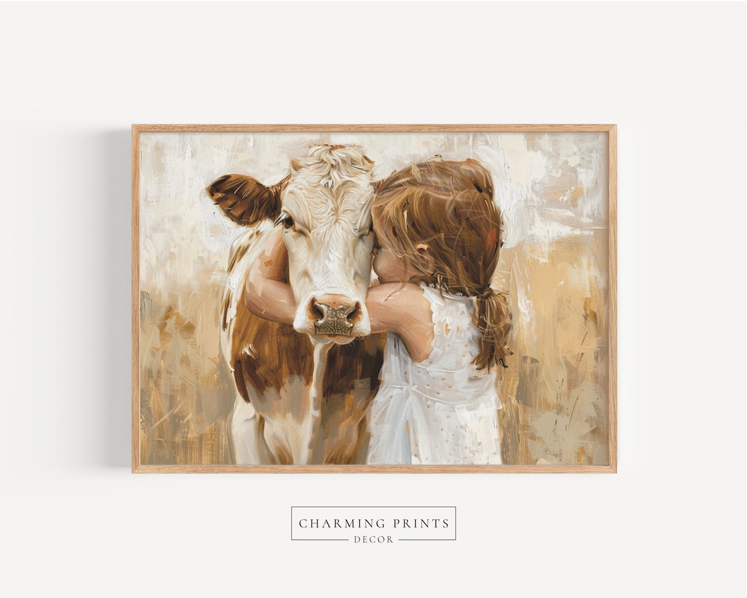 Vintage Cow Painting PRINTED Oil Painting Vintage Farm Print Cow Art ...
