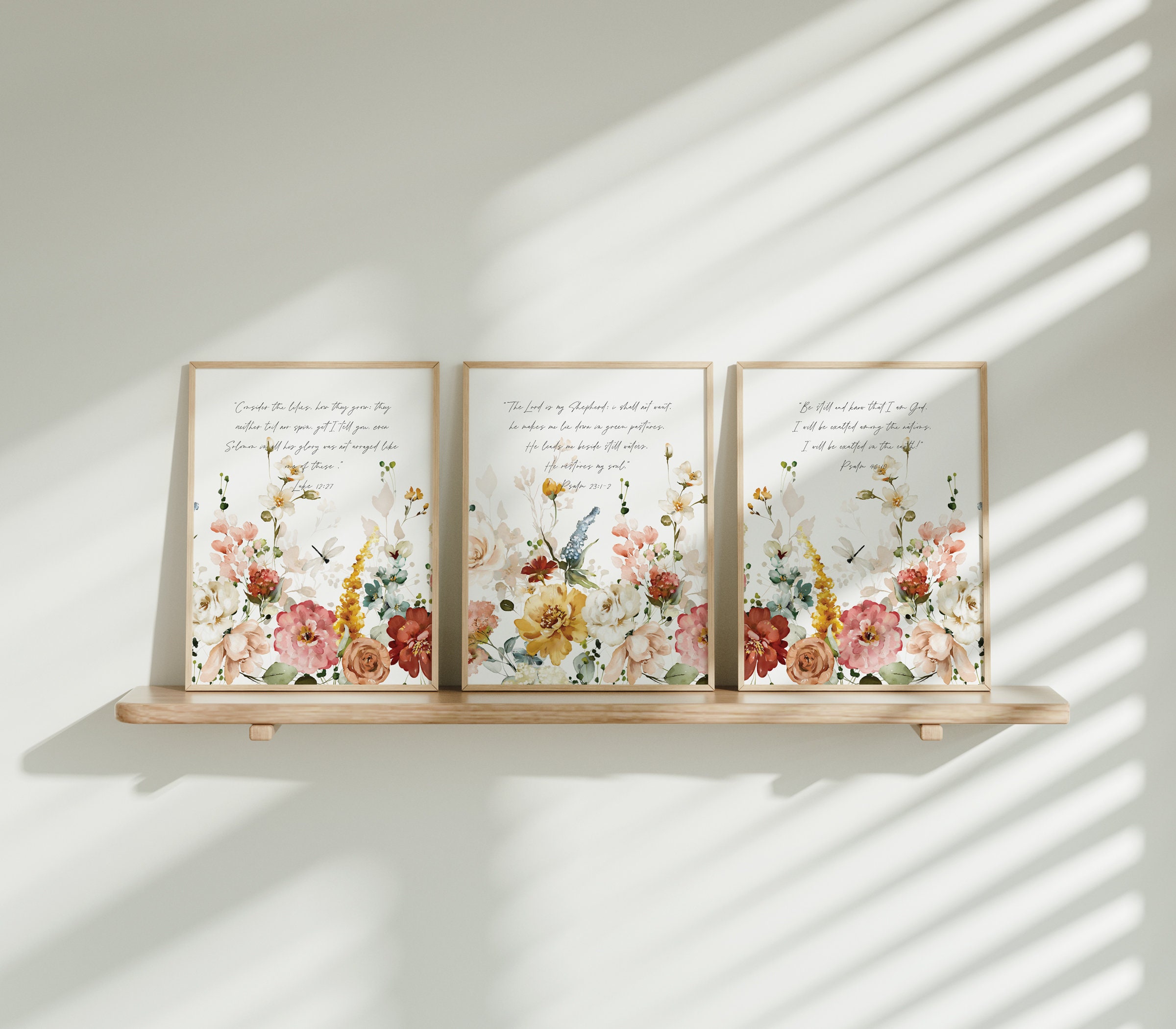 Floral Scripture Christian Art Prints Set of 3 PRINTED Scripture Art ...