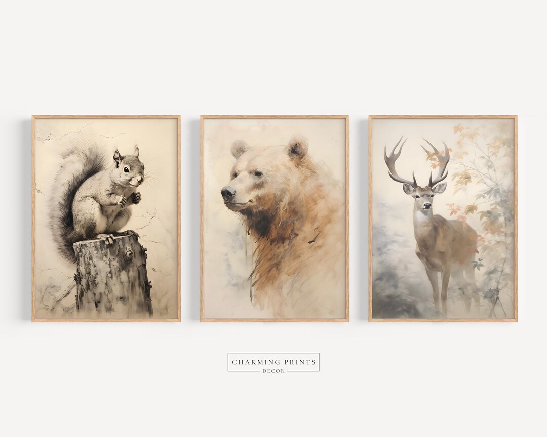 Woodland Animals Nursery Art Earth Tone Theme Nursery Brown Bear Art ...