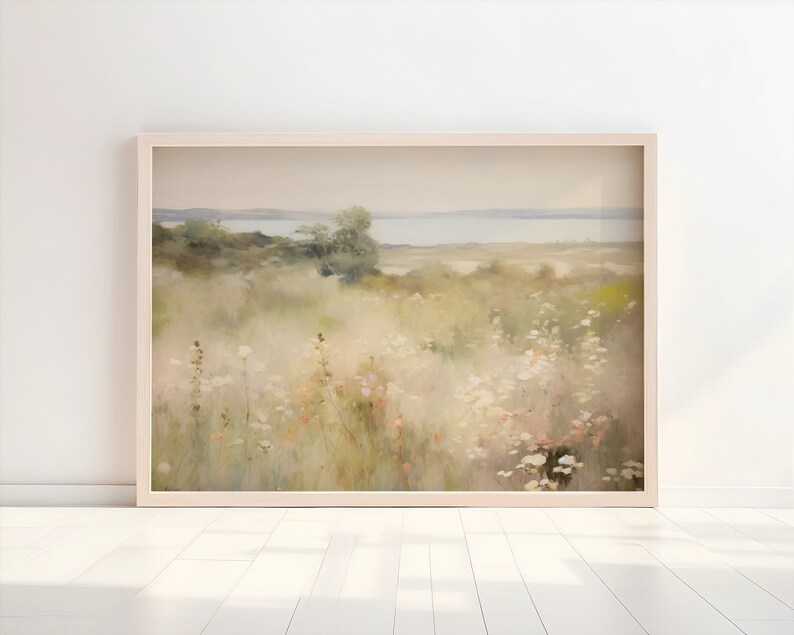 Vintage Spring Meadow PRINTED Painting Art Print. Vintage Field Country ...