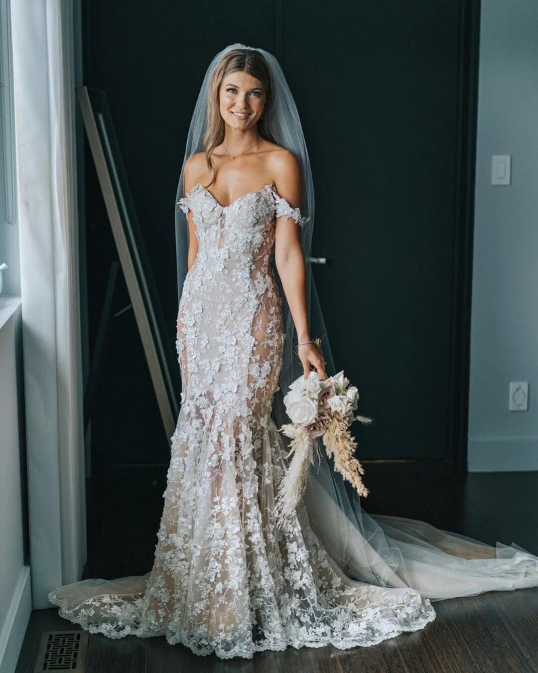 Off Shoulder Style Beach Wedding Dress Elegant and Unique - Etsy