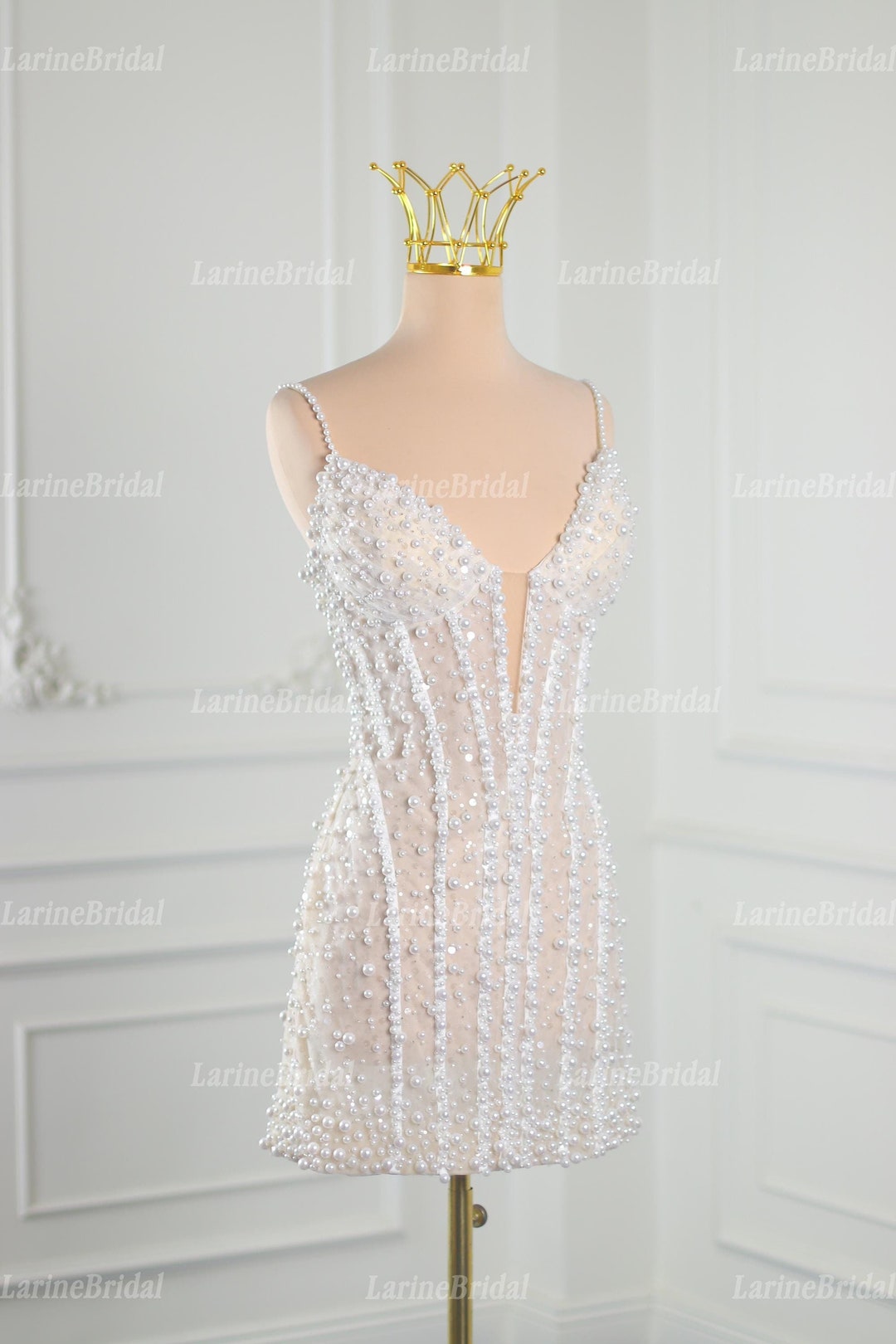 Pearl Reception Mini Dress. Short Wedding Dress With Pearls. Mini ...