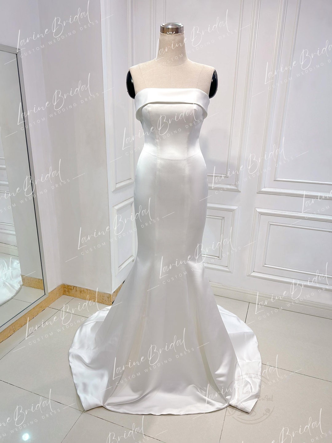 White Satin Trumpet Wedding Dress. Custom Bridal Gown. Elegant ...