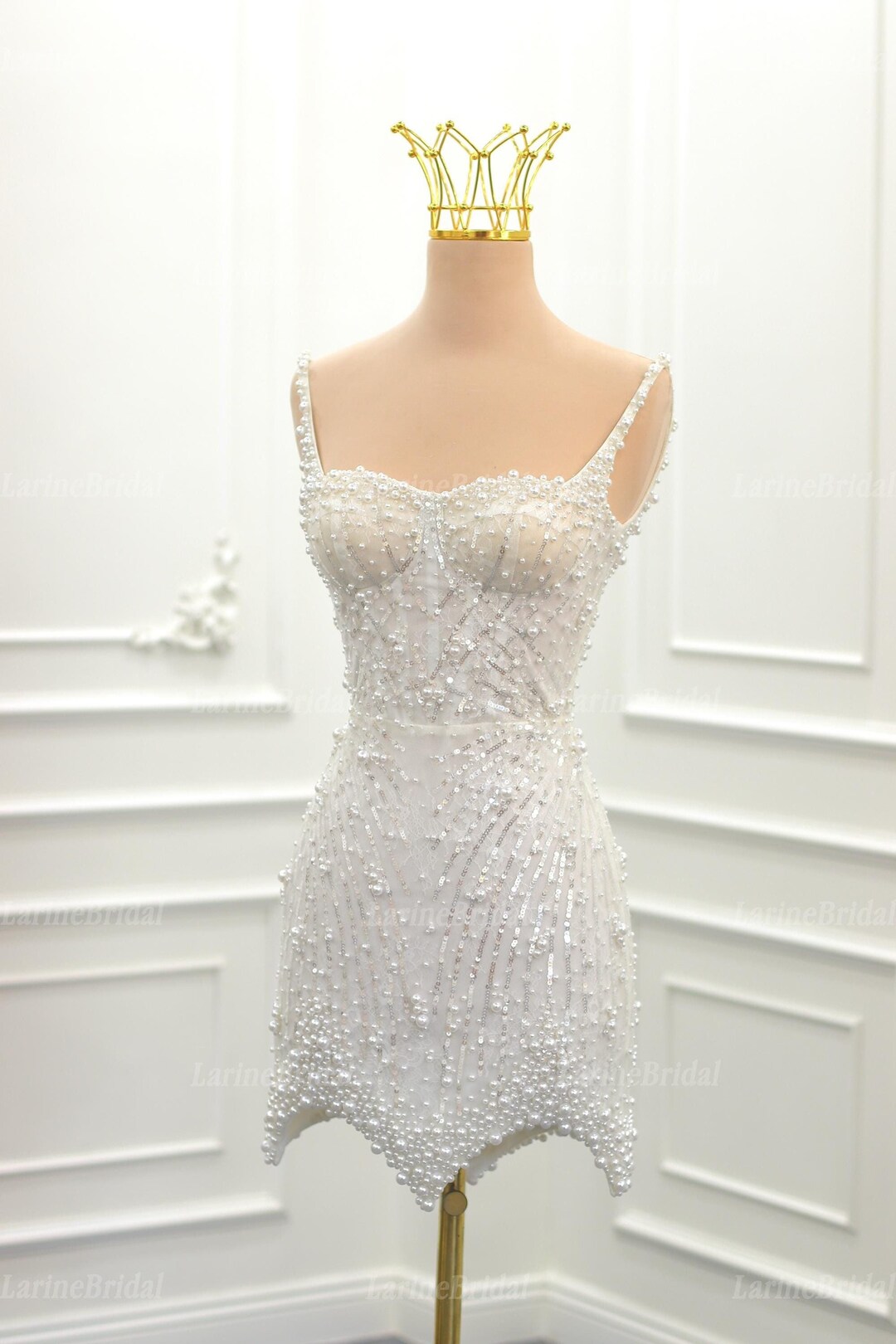 Pearl Reception Mini Dress. Short Wedding Dress With Pearls. Mini ...