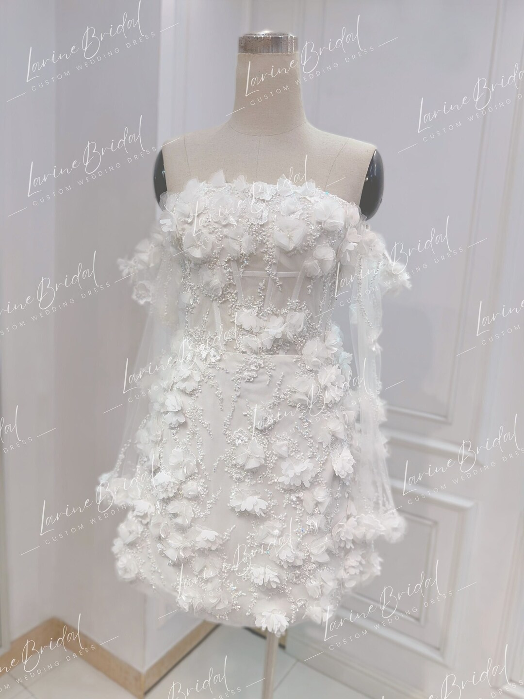 Mini Bridal Dress. Luxurious 3D Floral Lace Short Wedding Dress. Custom ...
