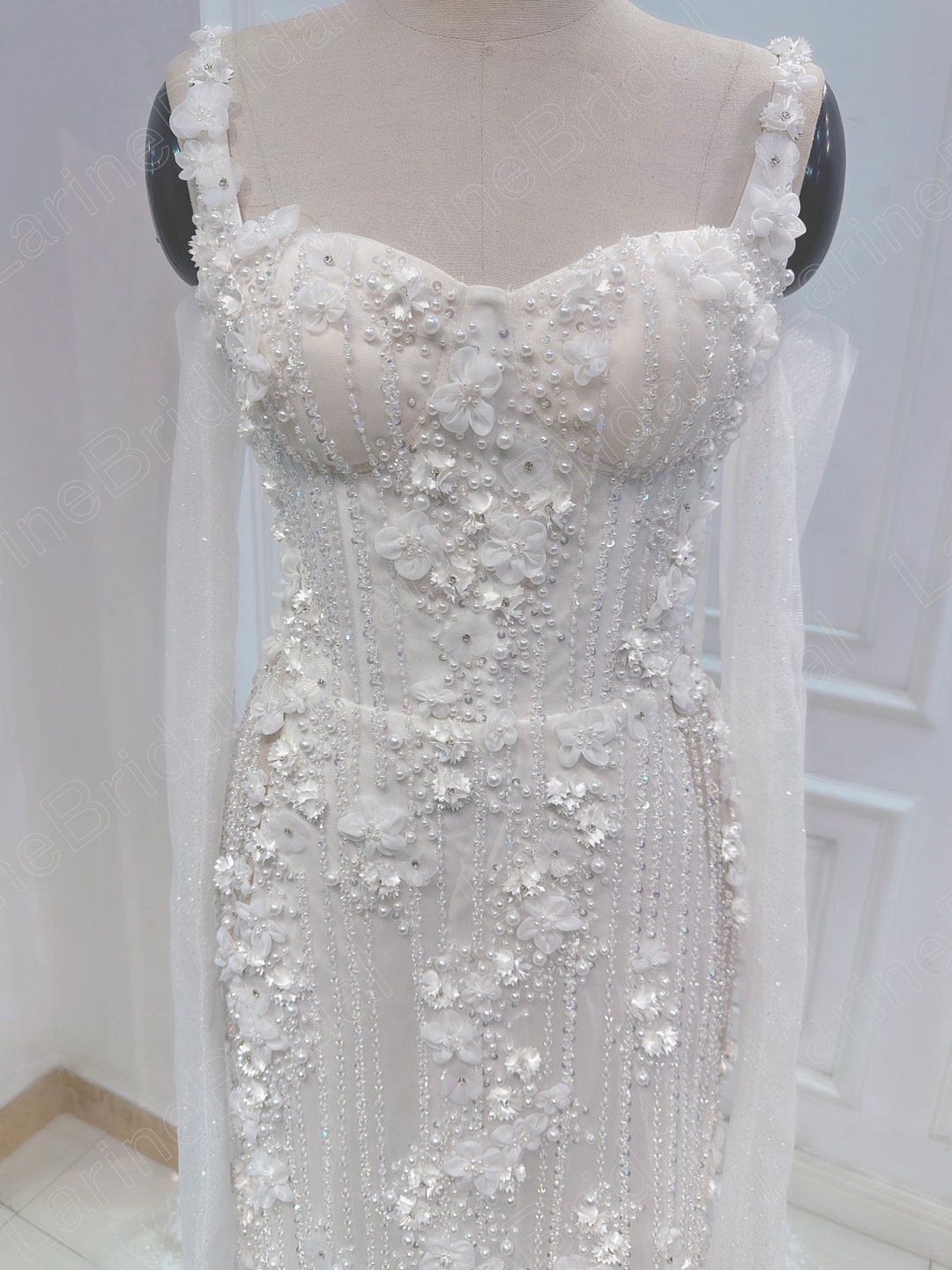 Elegant Floral and Beaded Mermaid Wedding Dress. Wedding Dress With ...