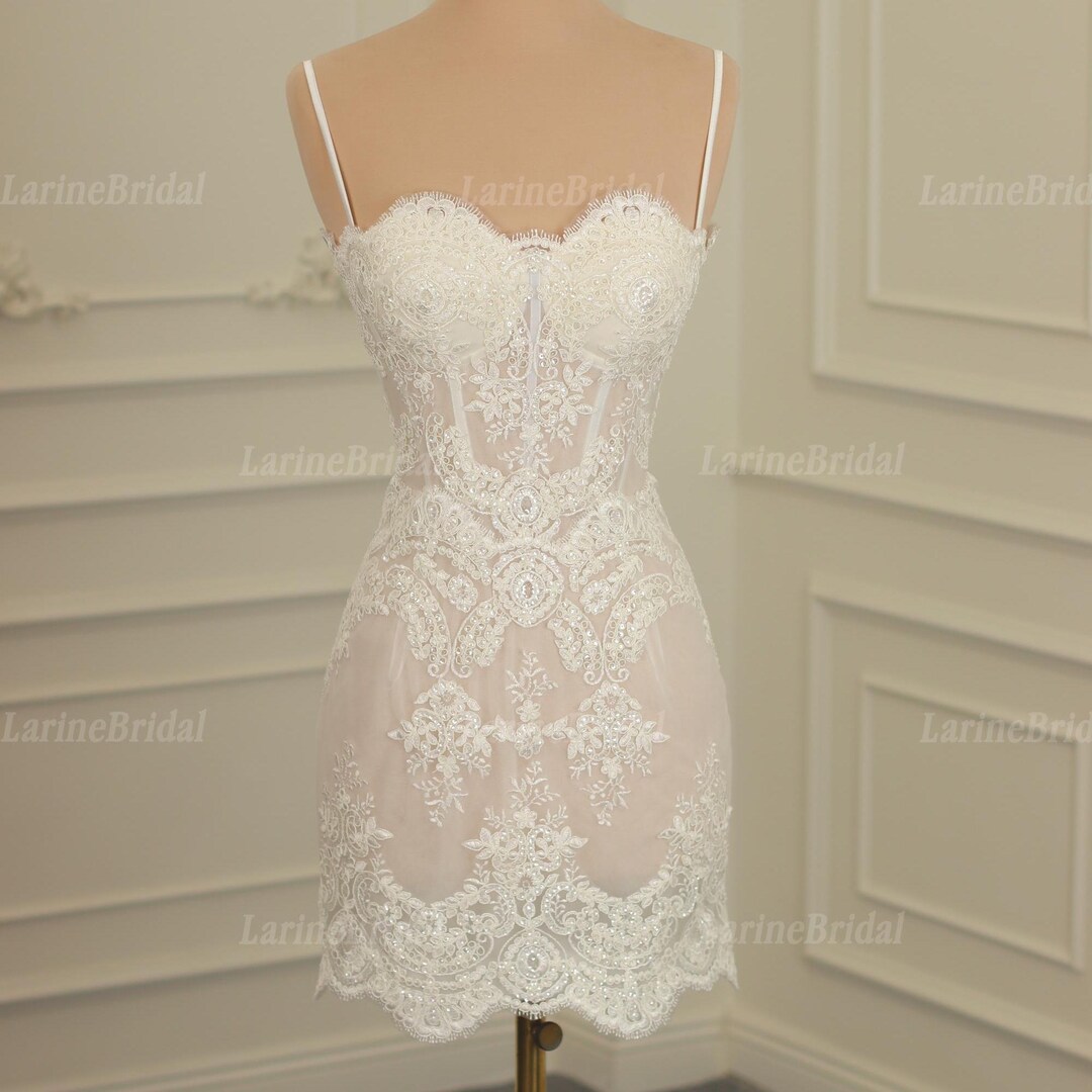 Corset Lace Mini Wedding Dress. White Chantilly Lace Mini Wedding Dress ...