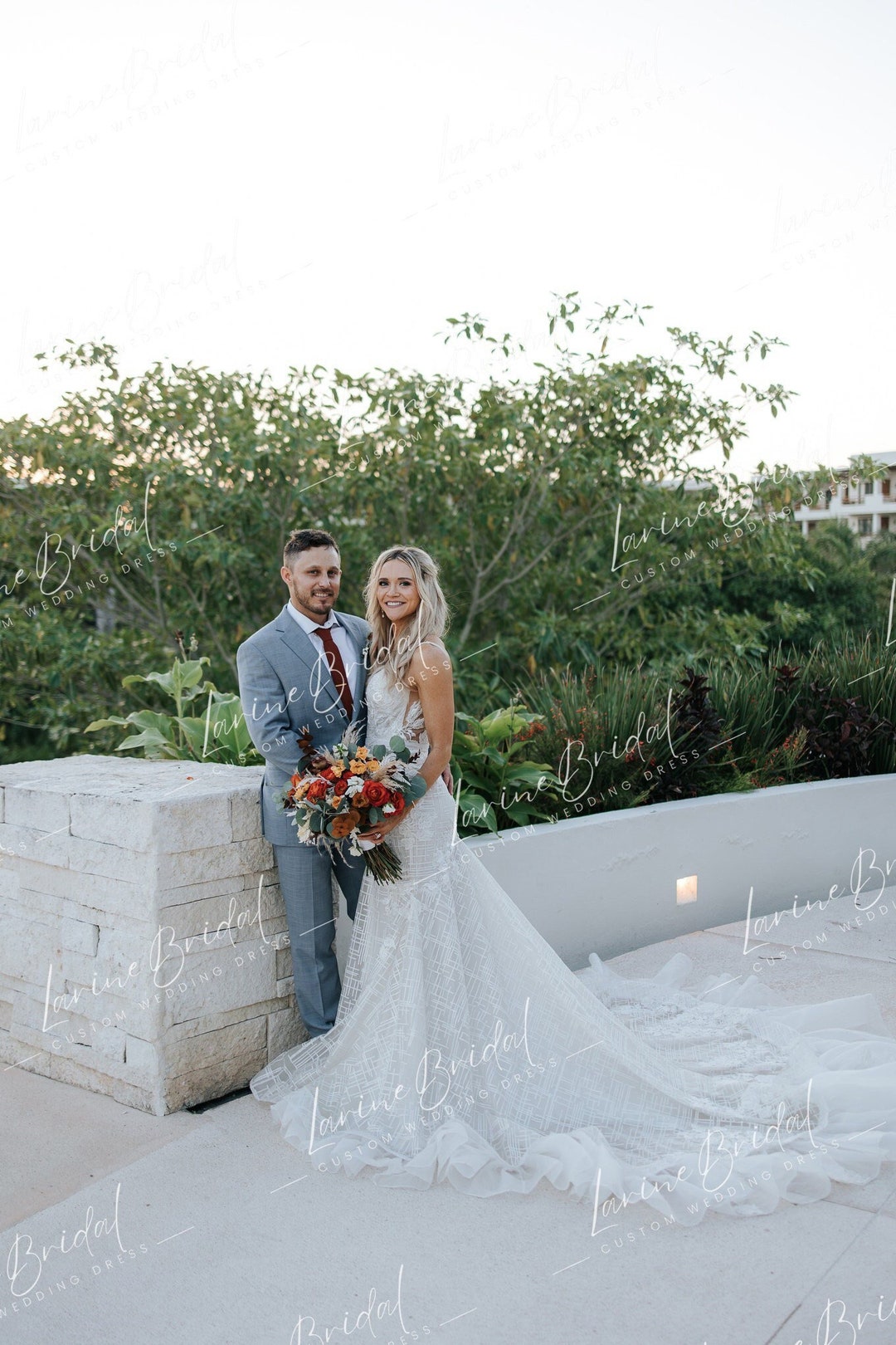 Mermaid Lace Wedding Dress With Deep V. Luxurious Long Train Sparkling Wedding Dress. Custom ...